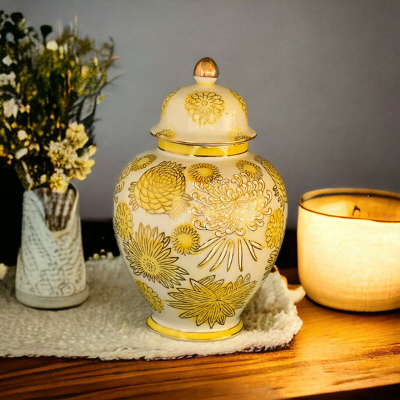 Andrea By Sadek | Accents | Andrea By Sadek Hand Painted Yellow Flower Ginger Jar 72626 Inches ...
